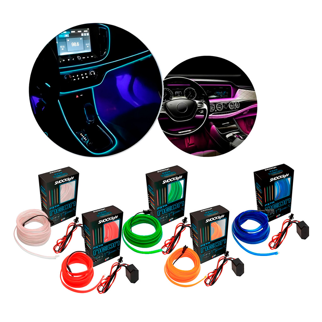 Fita LED Neon 5 Metros para Painel Automotivo Luz Interna Carro Tuning ...