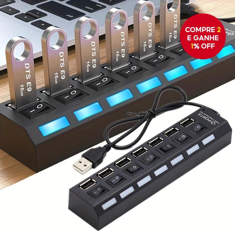 Novo Hub USB de 7 Portas com 4 Portas e Interruptor LED 2.0 para PC e ...