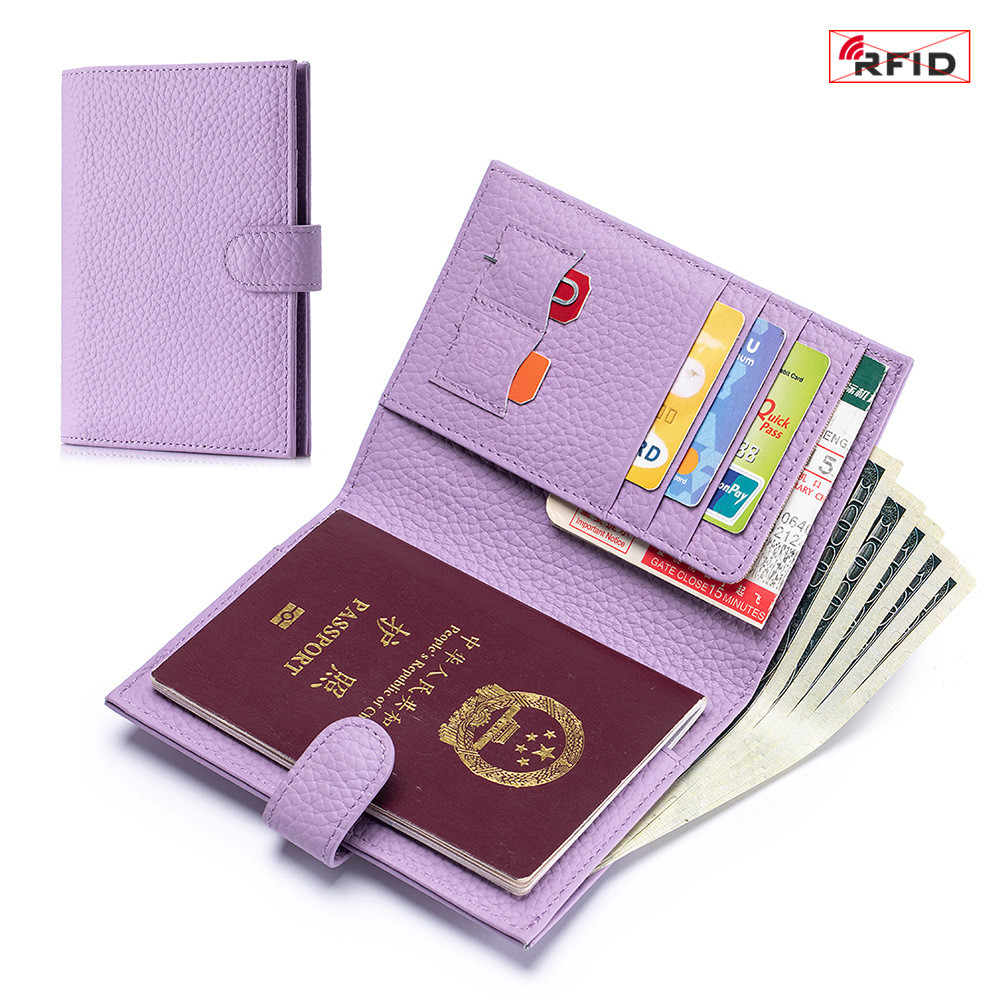 Couro genuíno Ultra-fino saco de passaporte RFID multifuncional ...