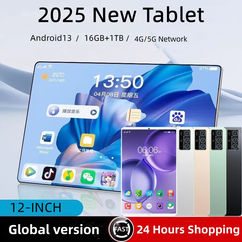 2025 Versão Global Android13 Tablet 12 Polegadas HD 16GB + 1TB 5G Dual ...