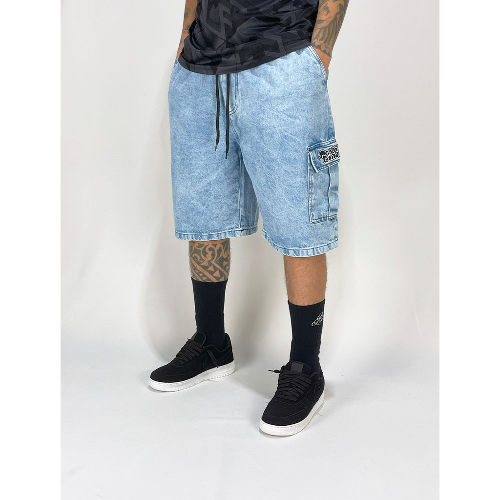 Bermuda Jeans Cargo Trip Side Bomb Estonada - Azul | Shopee Brasil