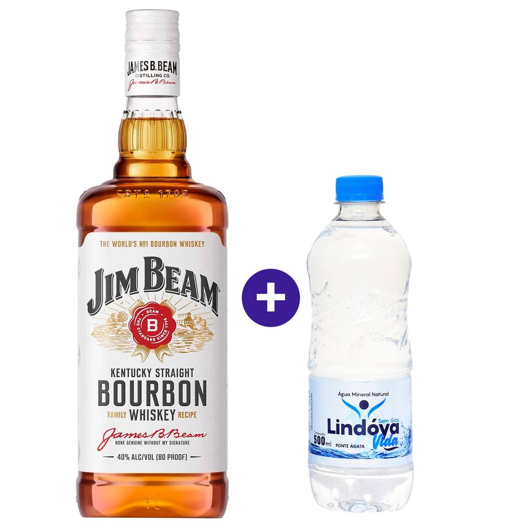 Combo Whiskey Bourbon Jim Beam White 1L + Água Mineral Lindóya Sem Gás ...