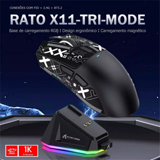 Novo Mouse Gamer Sem Fio Leve Attack Shark X11 22000DPI RGB Base Carregamento Tri-Mode-2.4G/USB ...