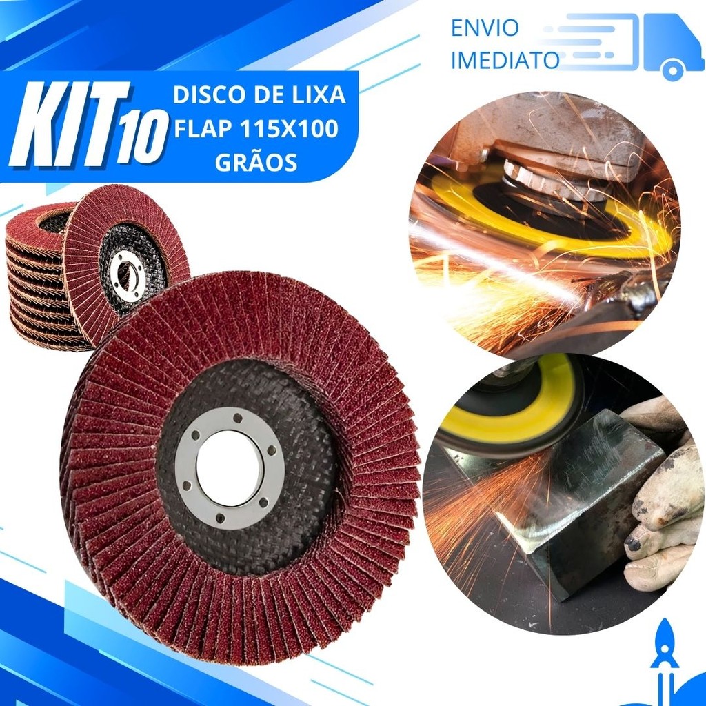 Kit 10 Disco Flap Lixa 115x100mm Grão 100 Para Serralheiro Acabamento ...