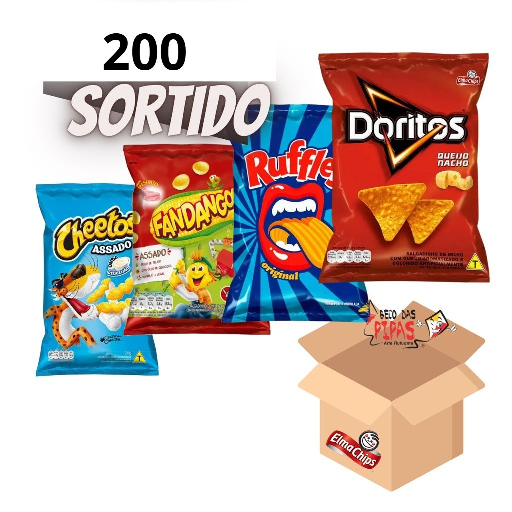 200 Biscoitos Salgadinhos Elma Chips Cheetos Ruffles Fandangos Doritos ...