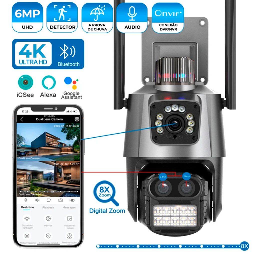 JL PROTEC 4K 6MP Câmera de Segurança 8X Zoom Camera Com Audio e ...