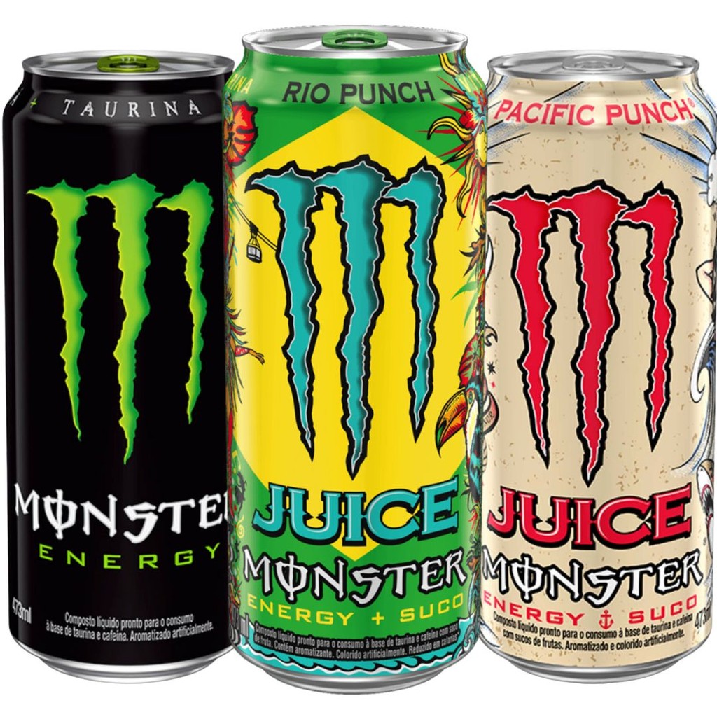 Kit 3un Energético Monster Energy 473ml Original + Pacific Punch + Rio ...