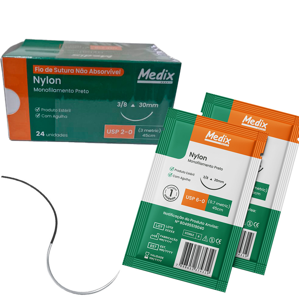 Caixa 24 Fios de Sutura Nylon 3-0 3/8 30mm Agulhado Medix | Shopee Brasil