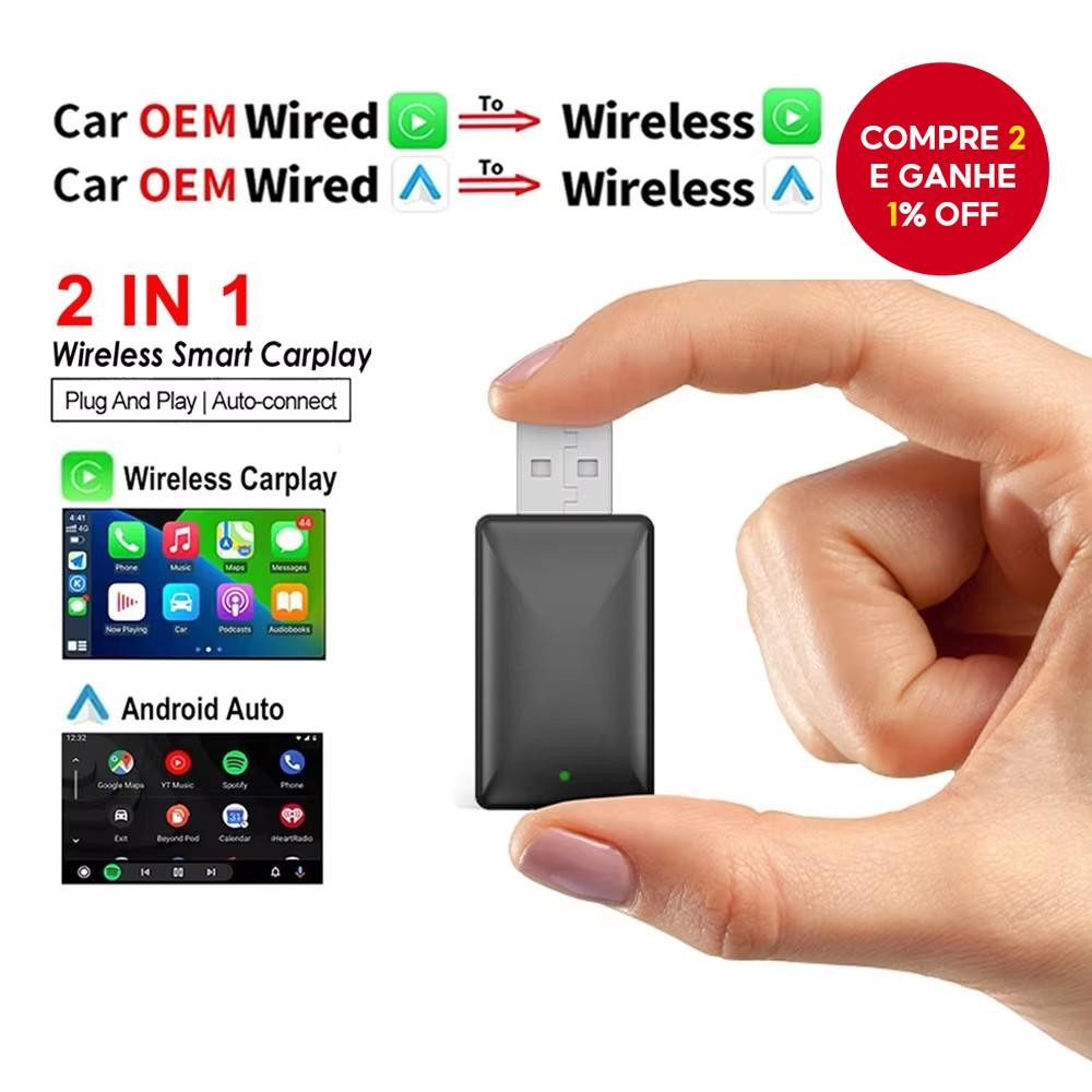 Adaptador Mini Sem Fio 2 em 1 CarPlay e Android Auto para Carros 2025, Adaptador CarPlay Sem Fio ...