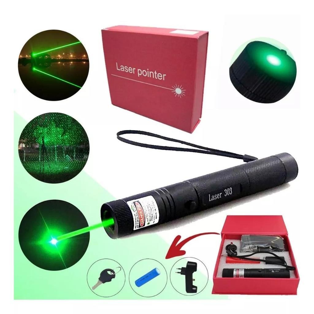 Caneta Laser Laser Pointer Verde com Bateria Recarregável com Chave de ...