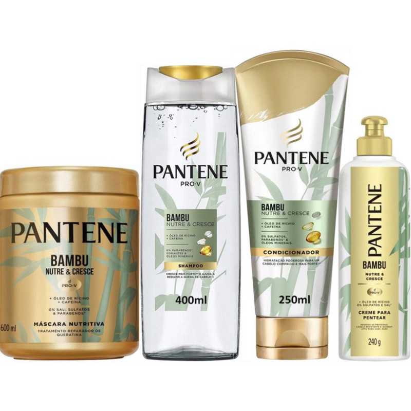Kit Pantene Bambu 4 Peças (Sh 400ml + Cond 250ml + Cr Pentear 240g + Cr ...