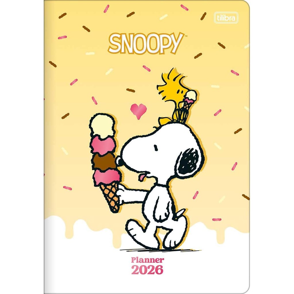 Tilibra - Planner Grampeado 17,8 x 25,4 cm Snoopy 90 G 2026 - Fundo ...