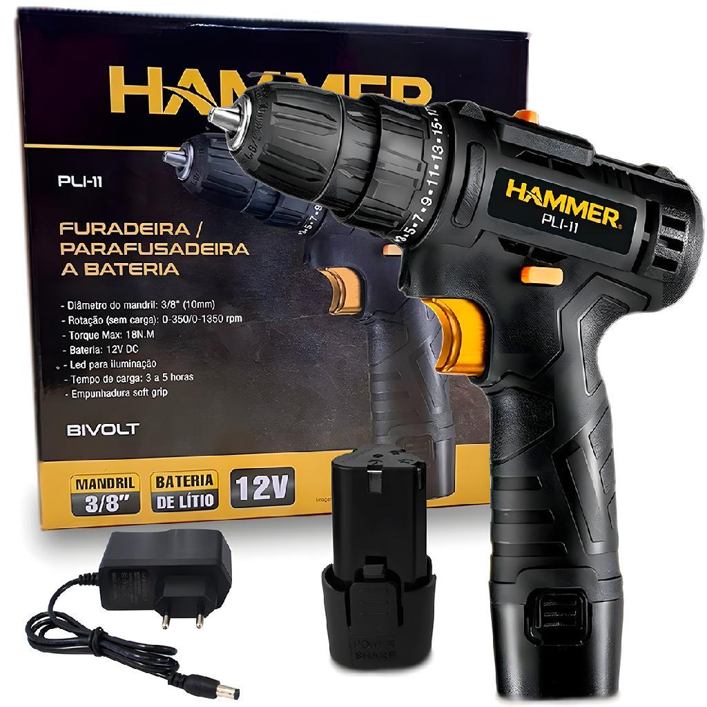 Parafusadeira E Furadeira 12V Com 1 Bateria Hammer PLI-11 | Shopee Brasil