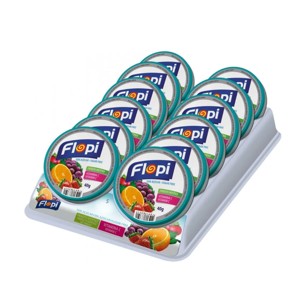 Bala Pastilha Lata Flopi Diet Florestal Fruit Mix c/ 12x40g | Shopee Brasil
