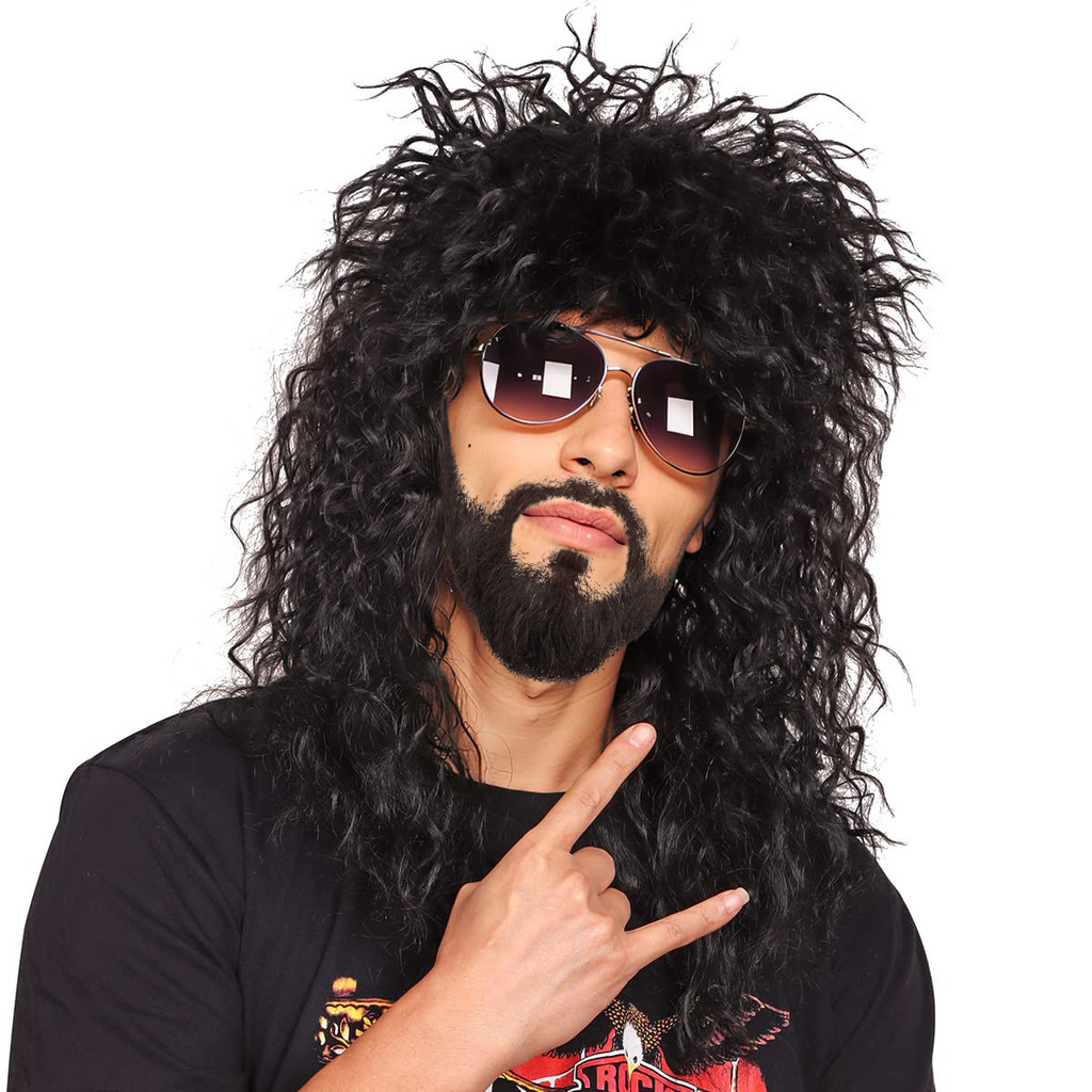 Peruca de natal 80s europeu americano masculino Heavy Metal Rock ...
