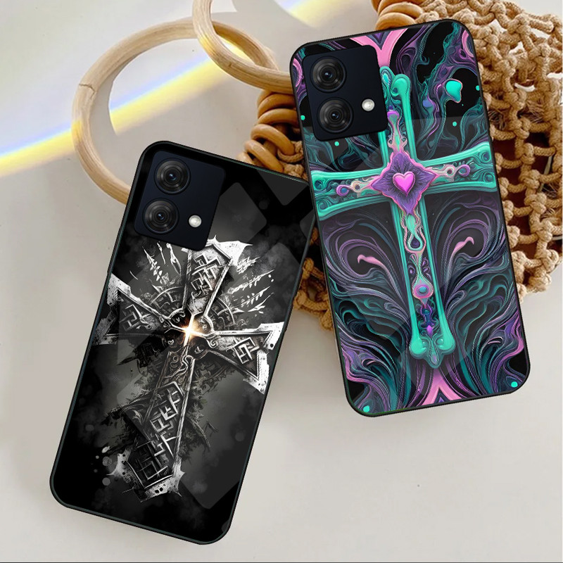 Coração Cruz Jesus 03 Caso De Telefone Vidro Para Motorola Moto G75 G55 ...