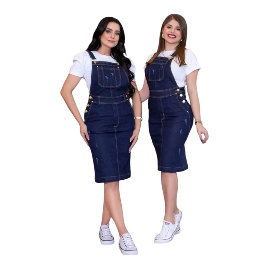 Vestido Salopete Jeans Power Com Muita Lycra Slim Plus Thamy | Shopee ...