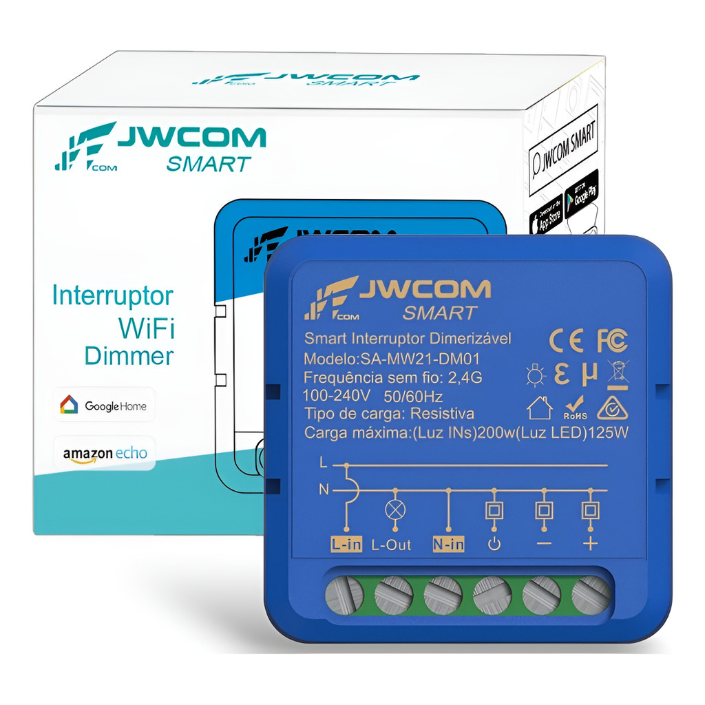 Mini Interruptor Relé WIFI Dimmer Dimerizável Alexa Tuya Azul SA-MW21 ...