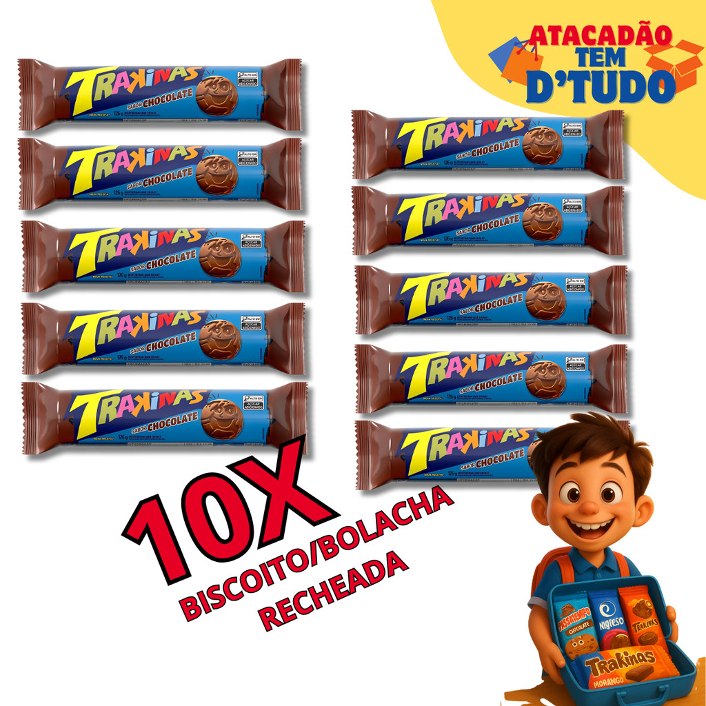 Kit 10 Biscoitos Trakinas Sabor Chocolate Bolacha Mondelez 126g ...