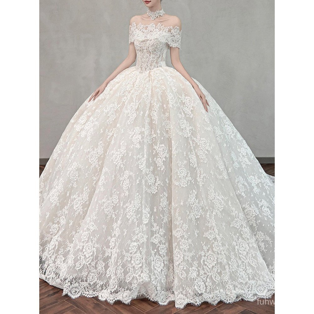Vestido de casamento leve de um ombro 2025 novo estilo noiva luz luxo ...