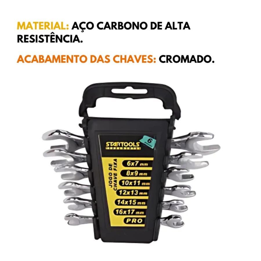 Jogo Kit de Chave Fixa com 6 Peças 6-17mm Aço Carbono STARTOOLS ...
