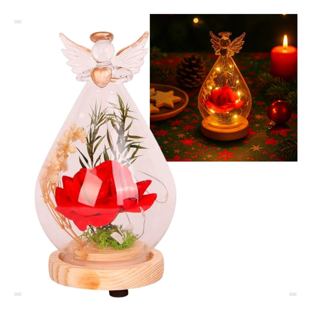 Cúpula Natalina Anjo Led Rosas Enfeite Delicado Rosa Eterna | Shopee Brasil
