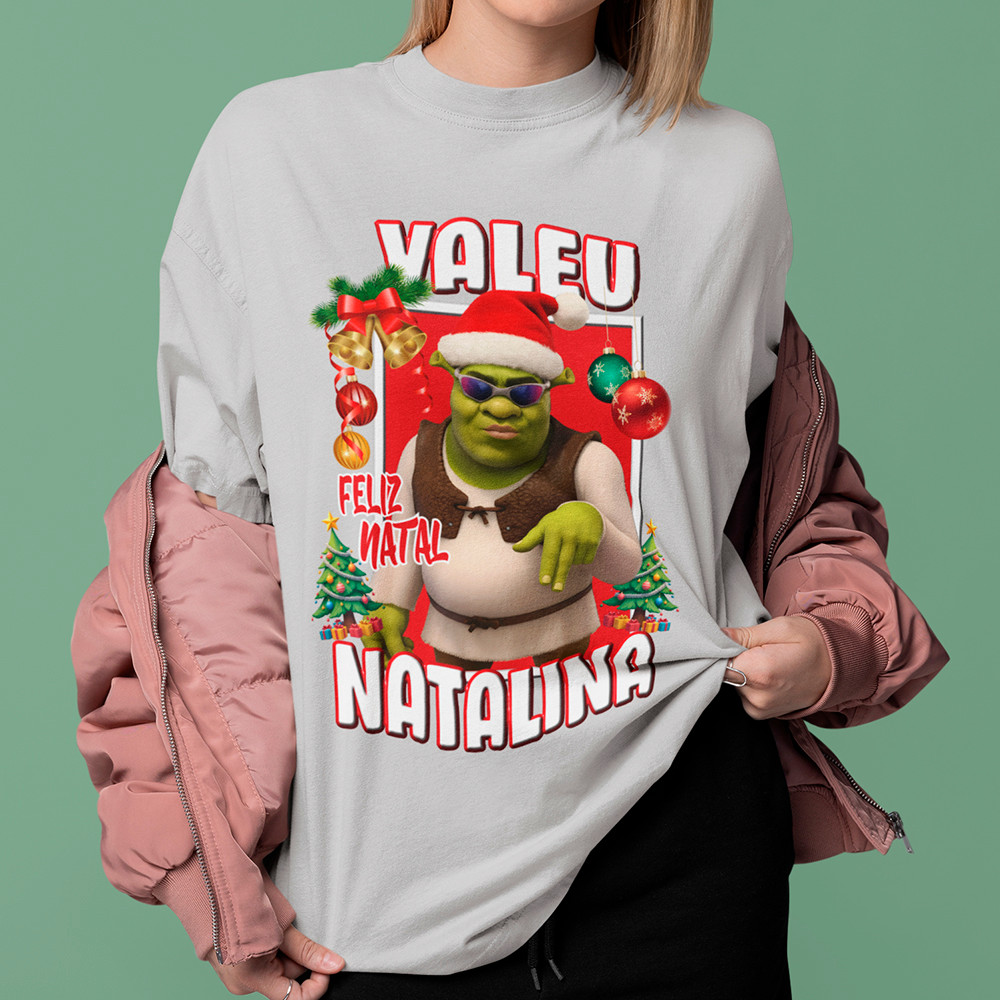 Camisa Unissex Valeu Natalina Shrek De Juliet Camiseta Feliz Natal ...