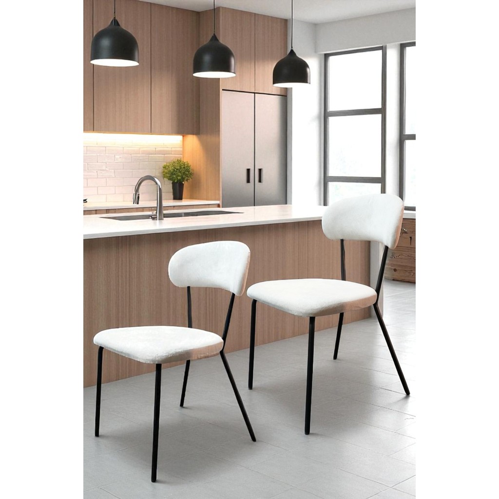 KIT 2 CADEIRAS JANTAR TECIDO BOUCLE OFF WHITE TUBO PRETO | Shopee Brasil