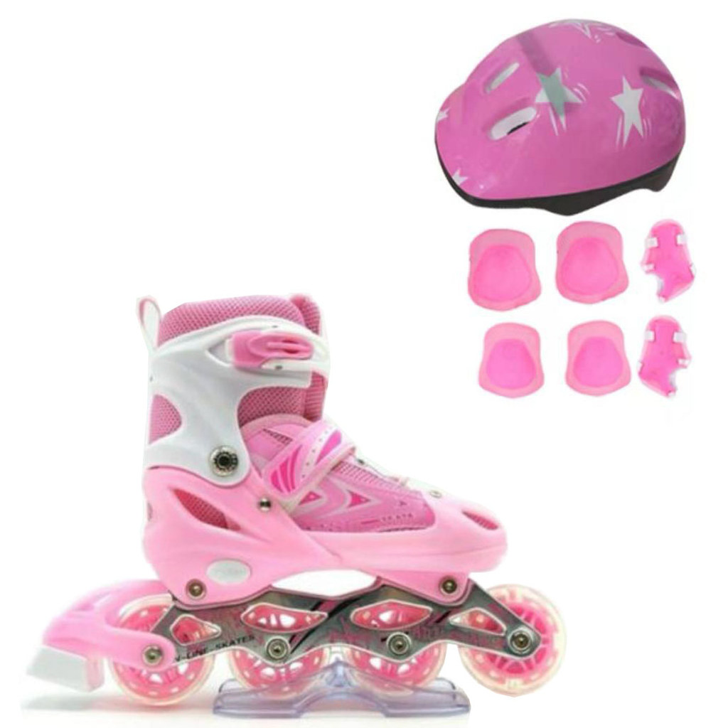 Patins Roller Inline Rosa Ajustável Com Luz De Led Com OU SEM Kit ...