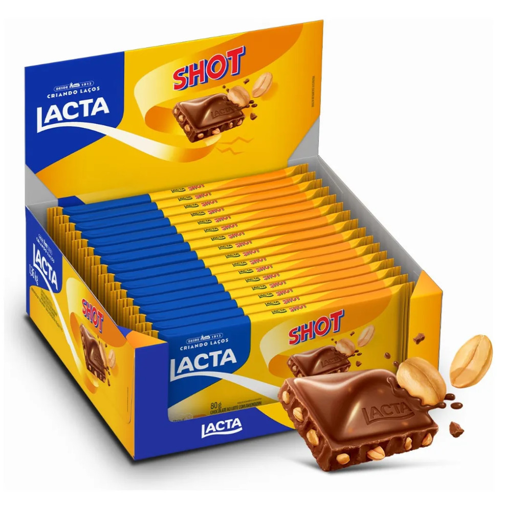 Caixa com 17 Barras de Chocolate Lacta Shot 80g | Shopee Brasil