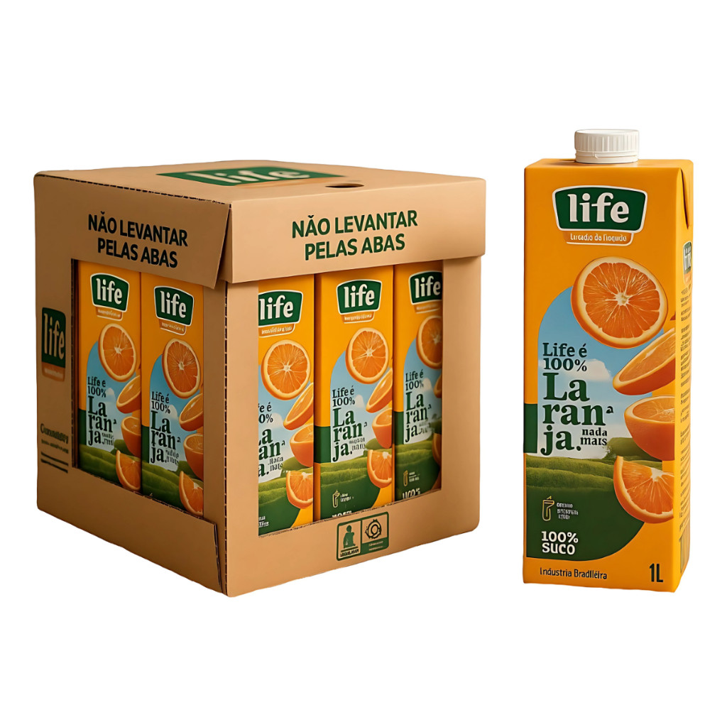 Caixa Com 12 Unidades Suco de Laranja Life 1L Integral Líquido Puro da ...
