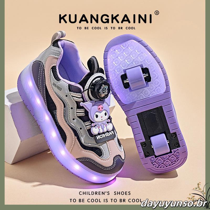 Sapatos De LED Salto Duplo Meninas Patins Luminosos Tênis De Couro ...