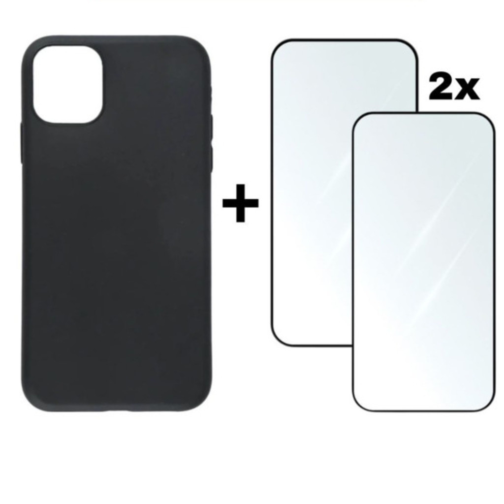 Kit 3em1 Case Preta + 2X Película de Vidro Temperado 3D Para iPhone 11 ...
