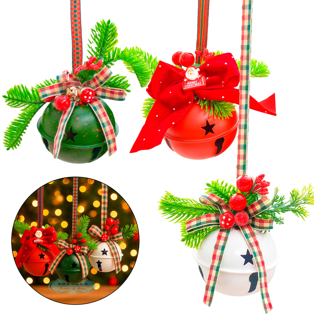 Kit 3 Guizo de natal Sino de Metal Verde 8cm Natalino Enfeite Árvore e ...