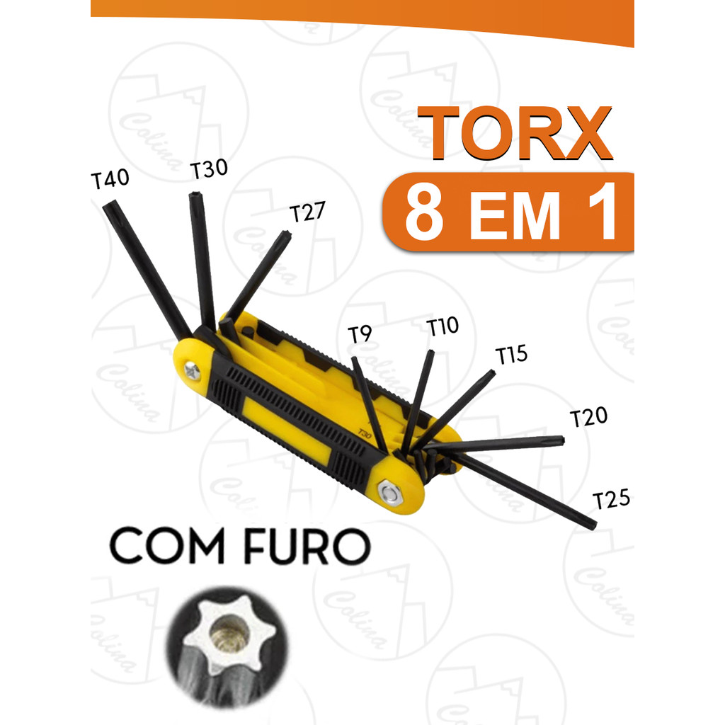 Chave Torx Tipo Canivete 8 tamanhos com Furo T9-T40 Kit Multiuso ...