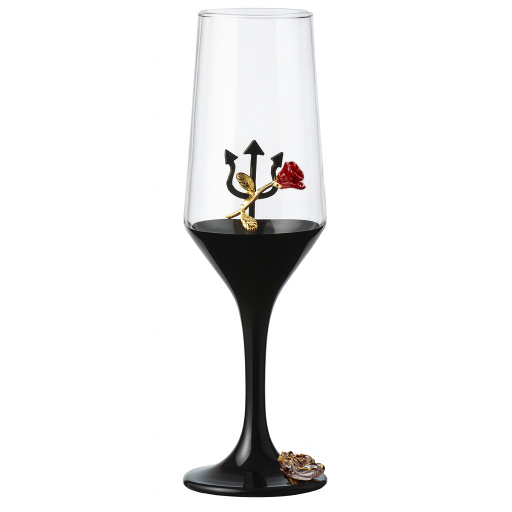 Taça Pomba Gira Flor Tridente Preto Champagne Vidro 186ml | Shopee Brasil