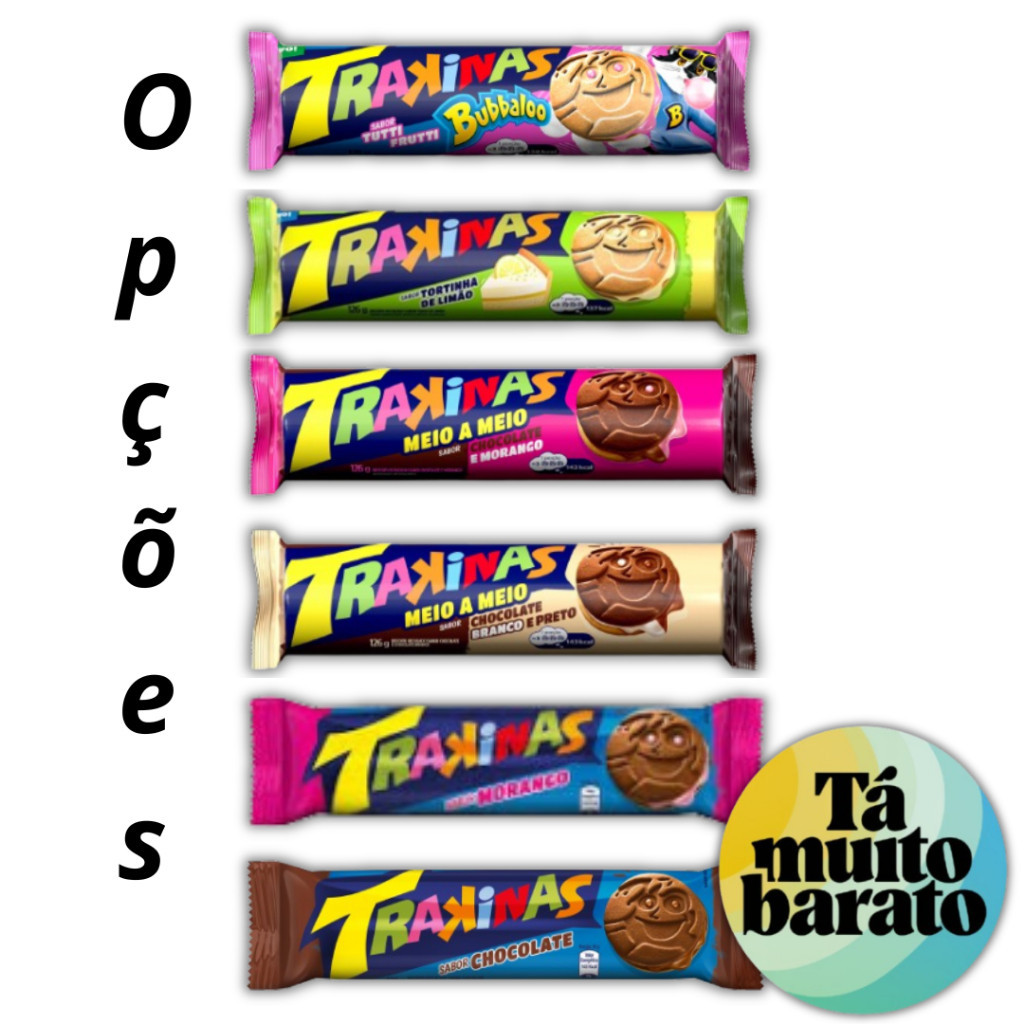 KITS C/ OPÇÕES Biscoito Trakinas Recheado - Pacote 126g UNIDADE PS ...