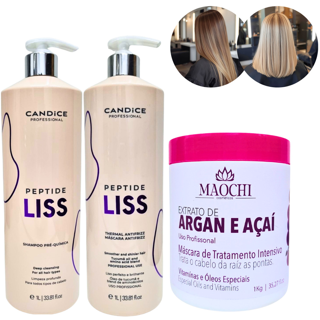 Kit Alisamento Capilar Profissional Escova Progressiva Peptide Liss 1L ...