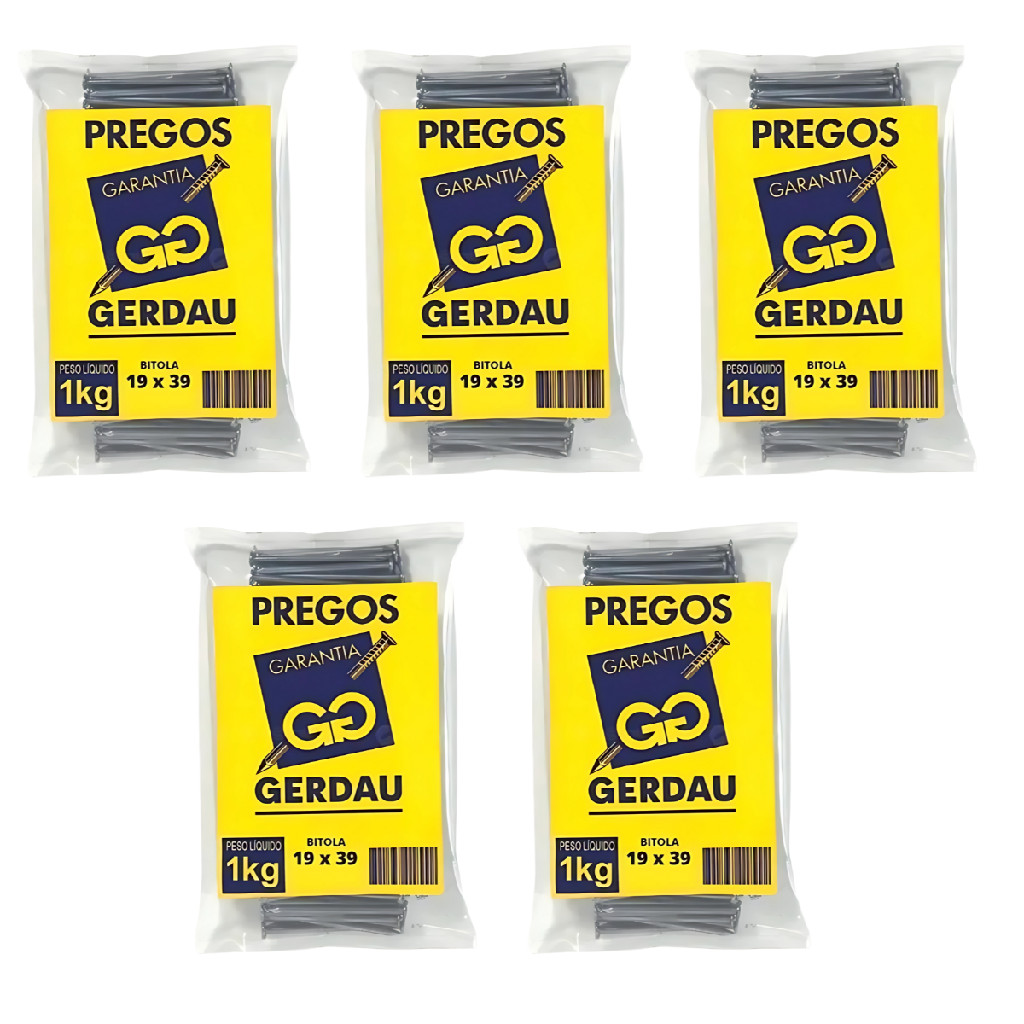 Kit com 5 Pacotes de Prego POL com Cabeça 19x39 Gerdau | Shopee Brasil