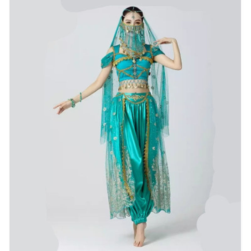 Traje de dança indiana feminino princesa jasmim cos traje exótico ...