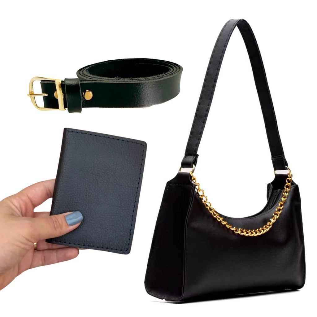 Kit Bolsa Baguete Feminina de Mão Pequena Corrente de Ombro Balada ...