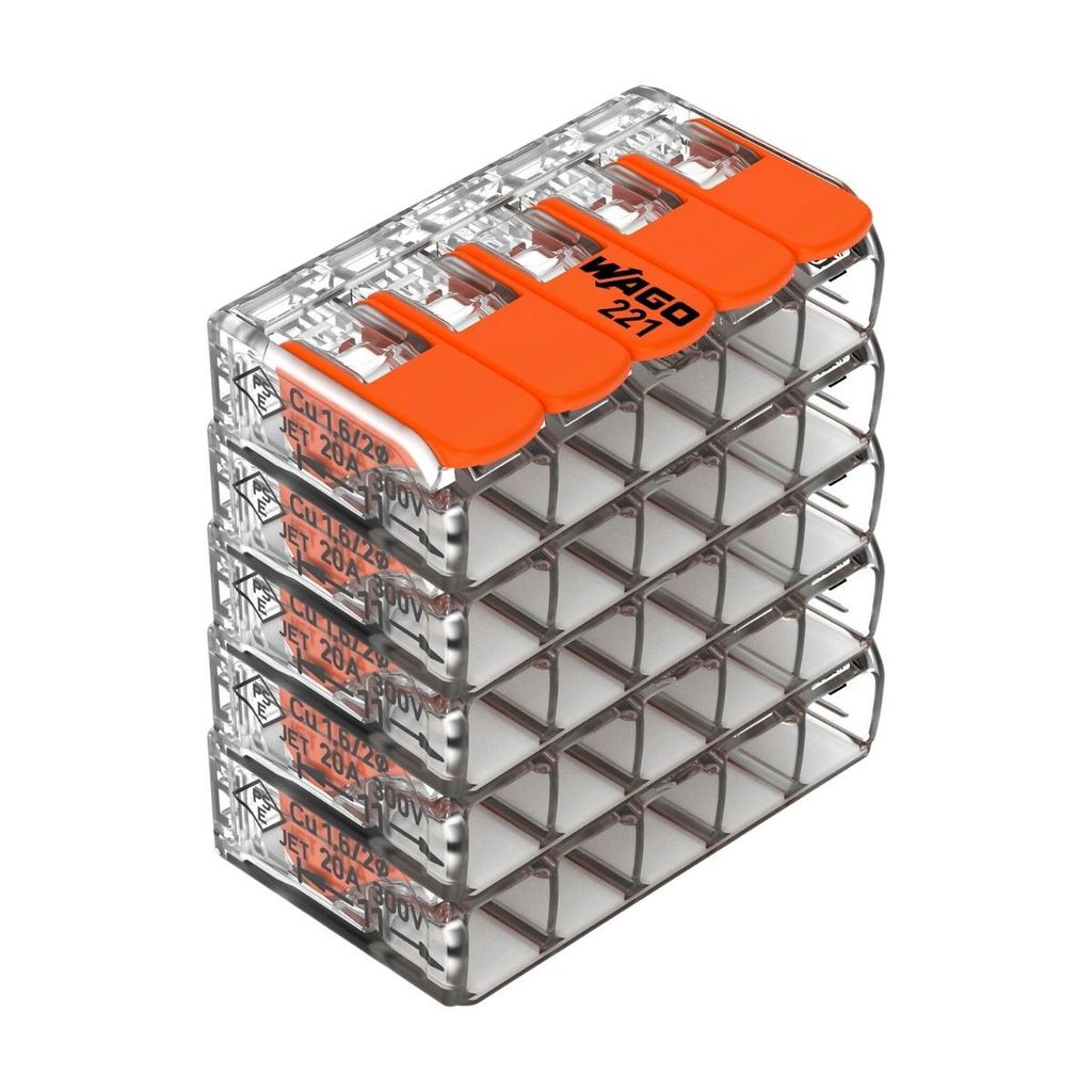 Kit 5 Conectores Wago 5 Polos 4mm Emenda Rápida Laranja/Tran | Shopee ...