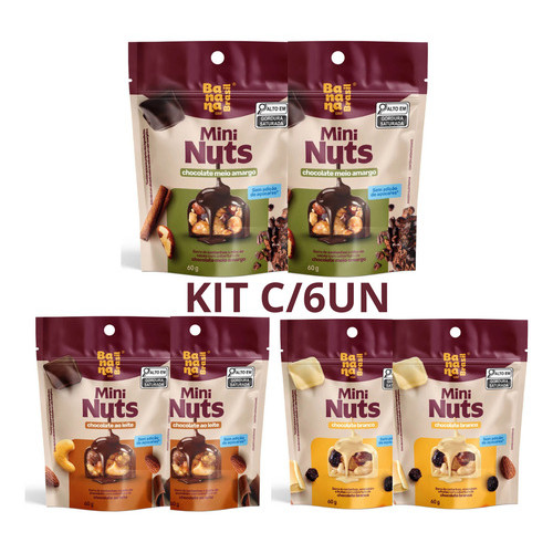 Kit 6 Mini Nuts Banana Brasil Chocolate Mix 3 Sabores | Shopee Brasil