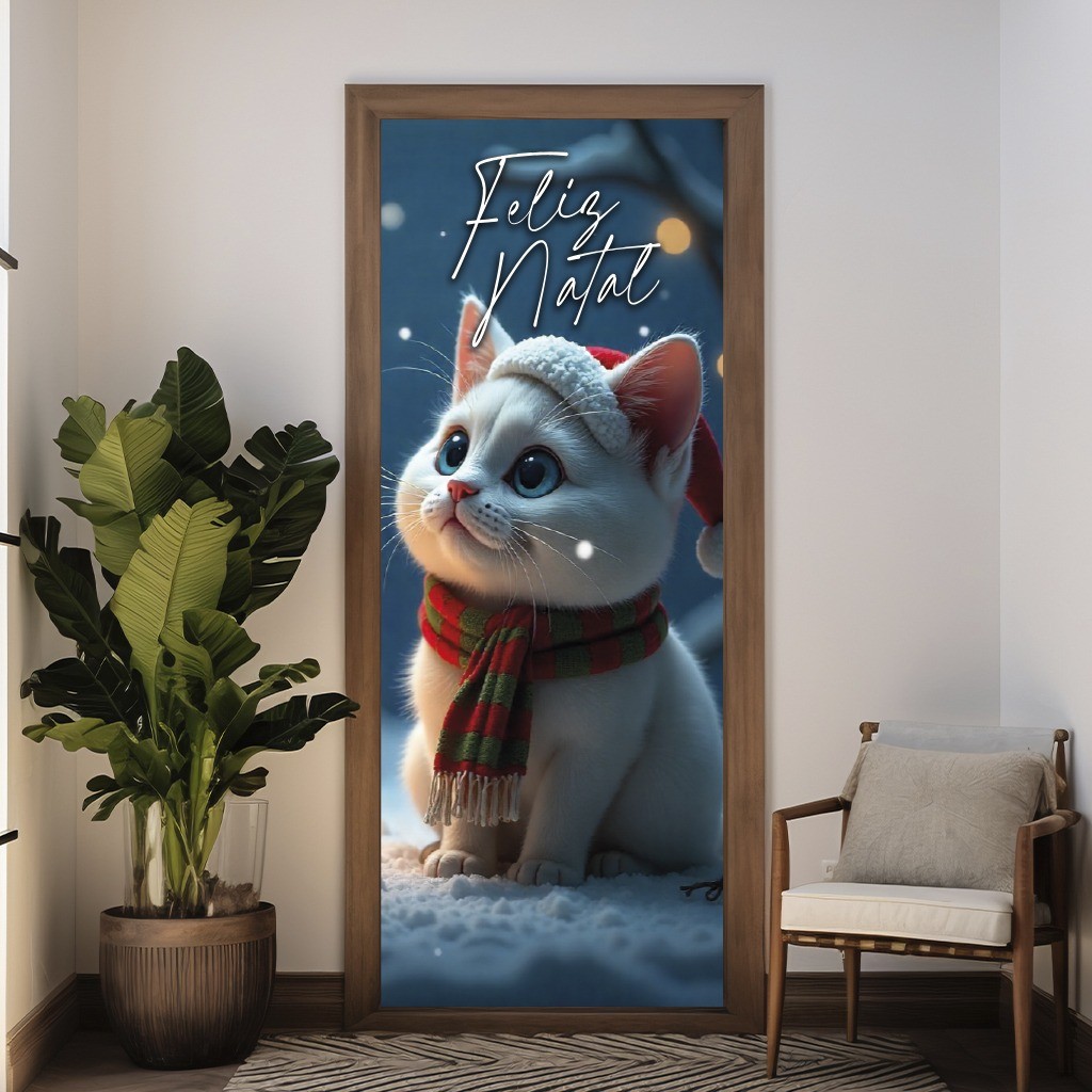 Capa De Porta Decoração Natalina Veste Facil Gatos Fofos Tema Natal ...