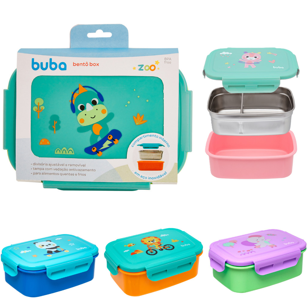Bento Box Lancheira Infantil Inox com Divisória Buba Zoo | Shopee Brasil