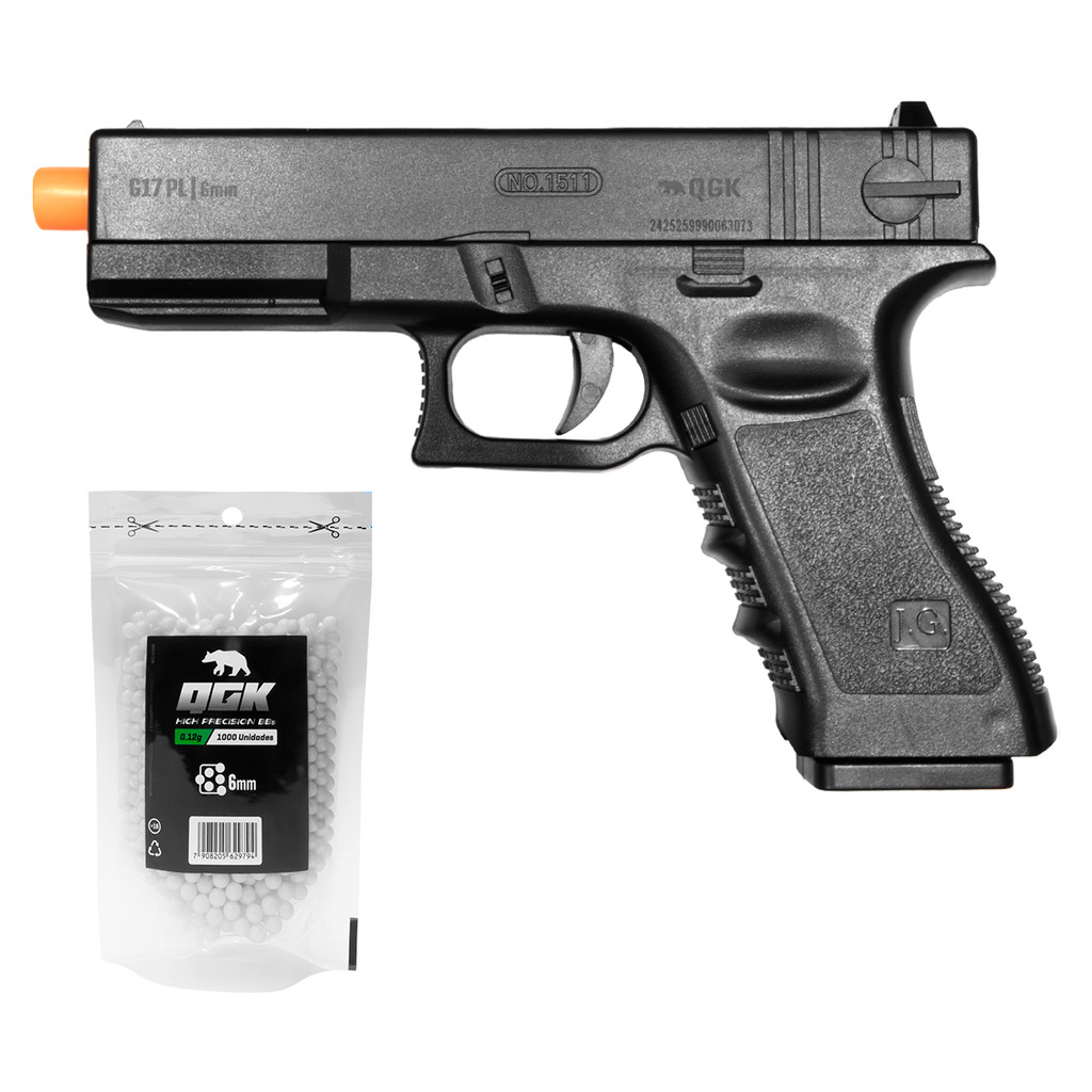 PISTOLA DE AIRSOFT SPRING Qg17 PL 6MM QGK + 1000 BBS | Shopee Brasil
