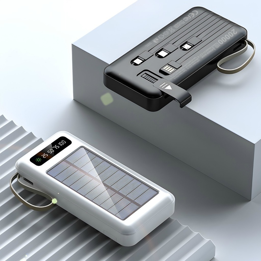 Carregador Portátil Power Bank Solar 20.000mah Com cabos 5 Em1 LED ...