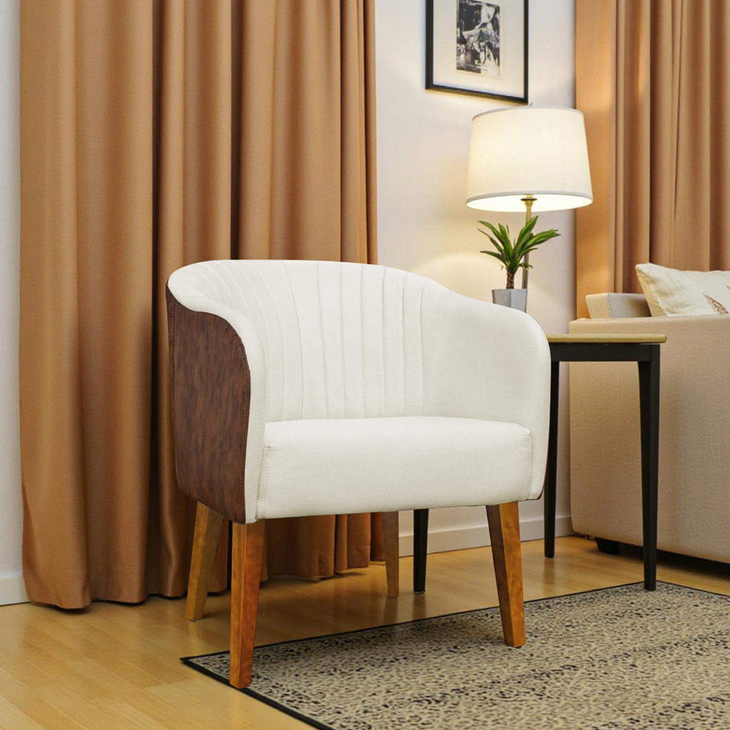 Poltrona para Sala Decorativa Ashley Linho Cru e Corino | Shopee Brasil