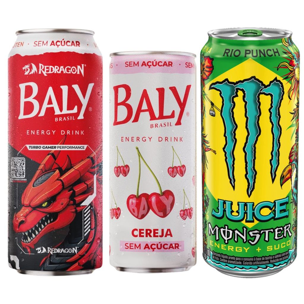 Kit Energético Baly Cereja Sem Açúcar 250ml + Monster Rio Punch 473ml ...