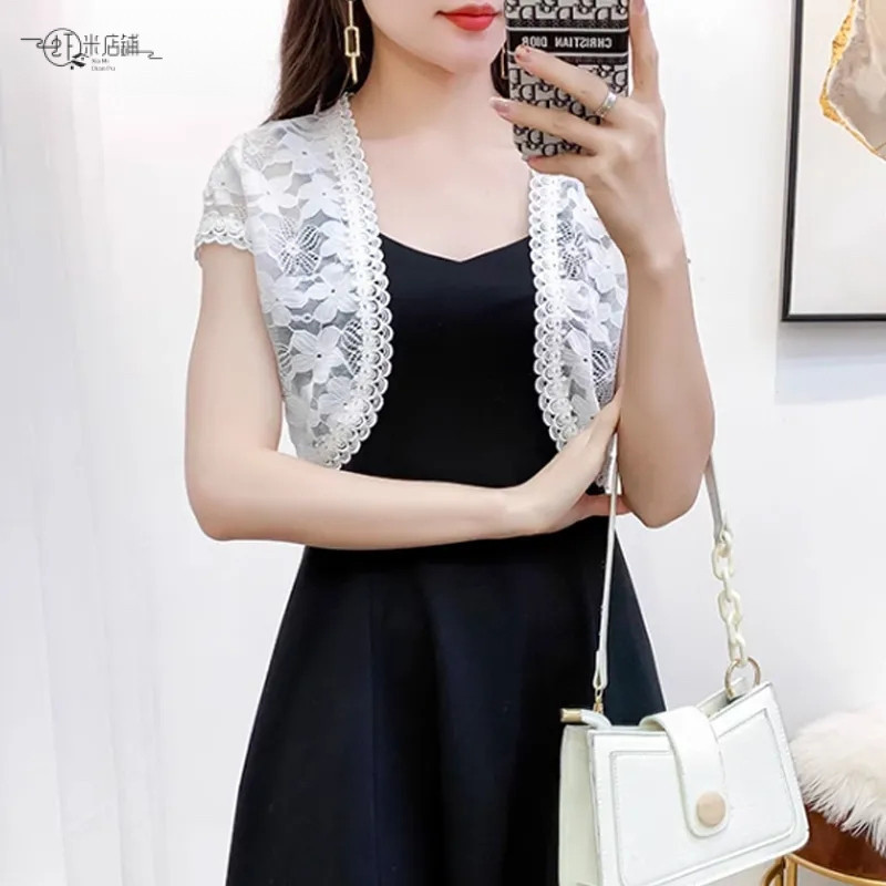 Blazer Feminino Branco Preto Capa Manga Curta Pequeno Xale Bolero de ...